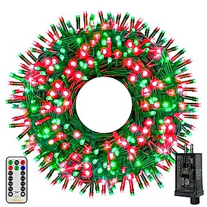 Ollny Christmas Lights, 500LED 164FT Long Christmas Tree Lights with 8 Modes Remote Timer IP44 Waterproof, Outdoor Christmas Lights for Tree House Yard Outside Xmas Decorations (Red+Green)