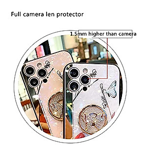 Aulzaju for iPhone 12 Pro Max Phone Case Cute Glitter Girly Women Flower Design,Luxury Plating Pearly Lustre Pattern,Sparkle Bling Diamond Butterfly Kickstand,Plating Hard Back Rugged Bumper Cover