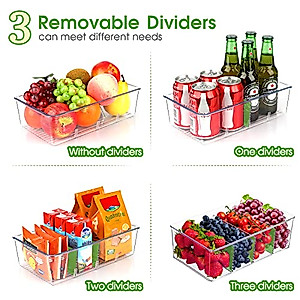 ZIZOTI 5 Pack Food Storage Organizer Bins Clear Plastic Removable Snack Organizer Pantry Organization Storage Racks with 3 Dividers, Kitchen, Cabinets Snacks, Packets, Spices, Pouches Stackable Bins