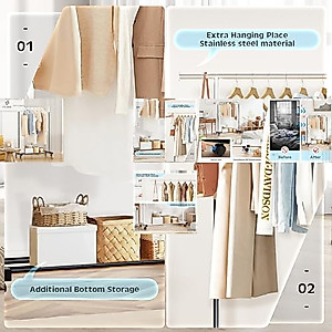 VICERII Clothing Rack, 55.51 Inch Garment Rack with Wheels and Bottom Shelf, 130LB Capacity Heavy Duty Rolling Clothes Racks for Hanging Clothes, Coats, Shirts, Sweaters, Skirts, Dress, Black