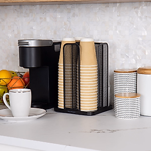 Mind Reader Carousel 4 Compartment Cup and Lid Organizer, Black Mesh