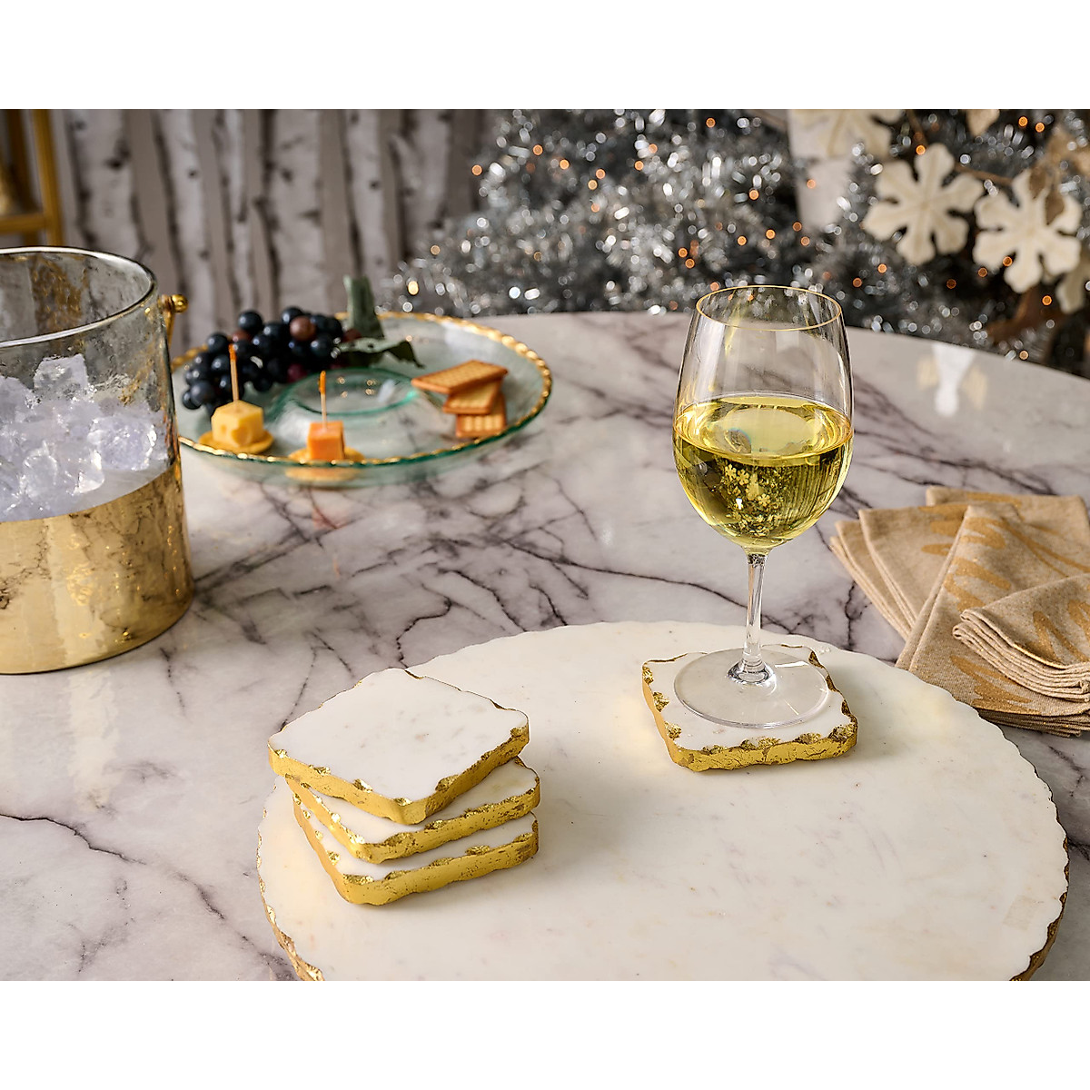 Mud Pie 41140011 Marble Lazy Susan White, 16" dia