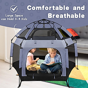 UJUJIA Baby Play Yard Outdoor Baby Playpen with Canopy Beach Tent for Kids and Toddlers Portable Lightweight Pop Up Pack and Play Playards with Travel Bag,61"*61"*49.2" Grey