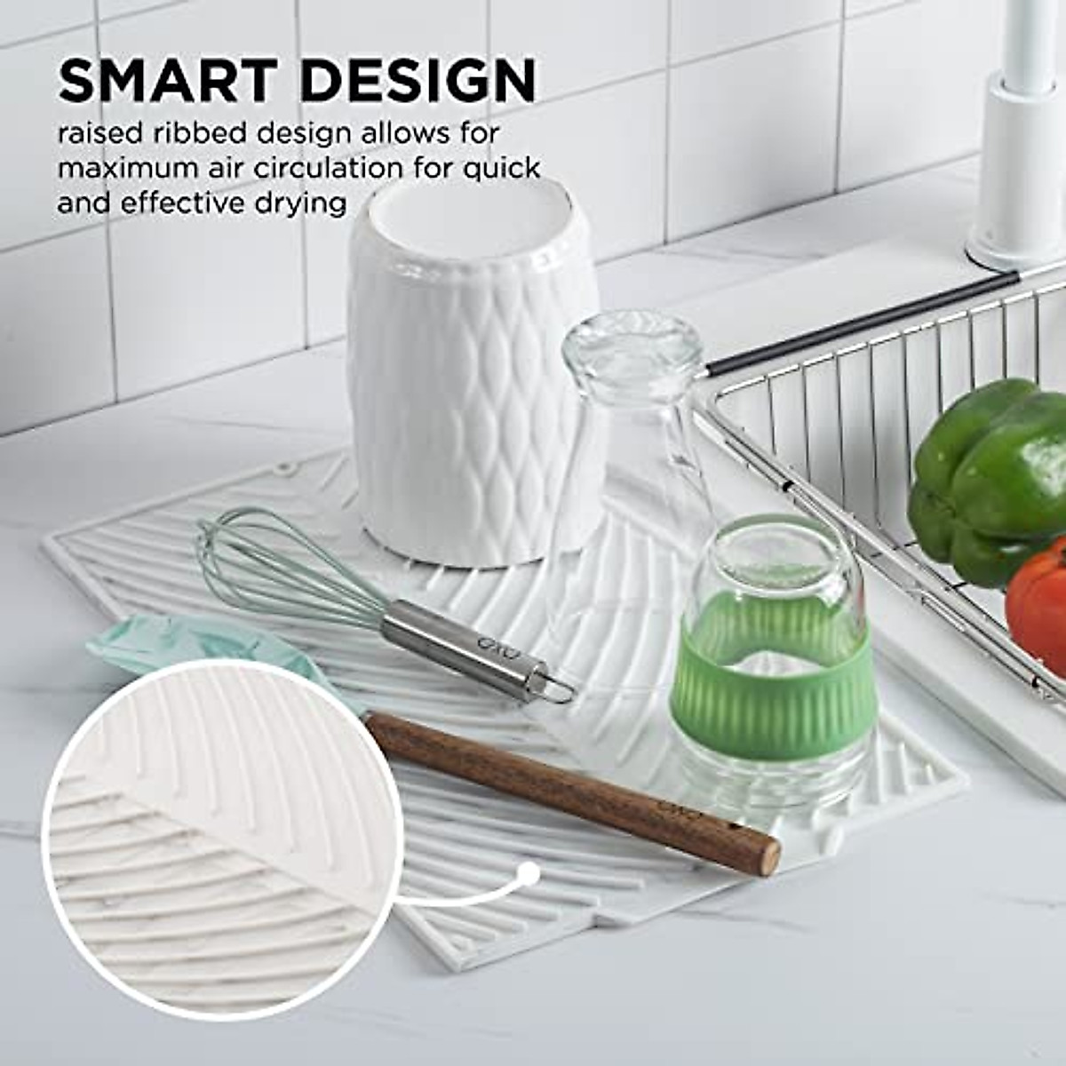 COOK WITH COLOR Silicone Dish Drying Mat - Heat Resistant Silicone Drying Mat for Dishes - 15" x 9.65" Dish Pads for Drying - Kitchen Counter Mat and Trivet, Dishwasher Safe (Marble)