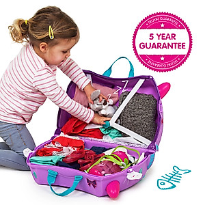 Trunki Ride-On Kids Suitcase | Tow-Along Toddler Luggage | Carry-On Cute Bag with Wheels | Kids Luggage and Airplane Travel Essentials: Cassie Cat Lilac