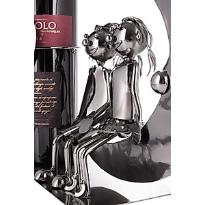 BRUBAKER Bottle Holder Wine - Couple on The Moon - Lovers Sculpture Metal - Bottle Stand with Greeting Card