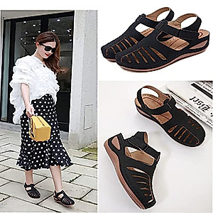 FUHUAQI Women's Retro Thick Sole Sandals Hollow Orthopedic Shoes Retro Posmiah Corner Fighter Outdoor Shoe Puse -Up Slope Thick Sole Sandals Slippers Black 38