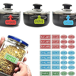 Kosher Kitchen Tags. Bundle of Silicone Labels and Adhesive Stickers for Jewish Kitchen. Basari - Meat, Chalabi - Dairy and Parve - Pareve Labels. Jewish Kitchen Storage and Organization Accessories