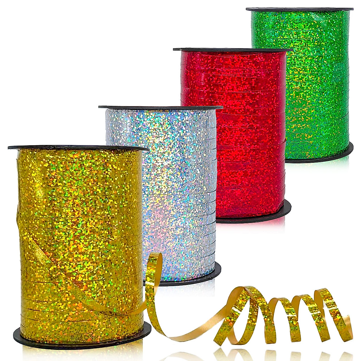 4Pack Curling Ribbon for Gift Wrapping,600Yard Metallic Curling Ribbon Balloon Ribbon Gift Wrap Ribbon Balloon String Christmas Ribbon for Crafts, Florist, Valentine's Day, Party Decoration