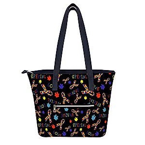 Novelty Fashion Women Handbag Tote Shoulder Bag Purse with Long Handle for Work School Shopping - Autism Awareness Love