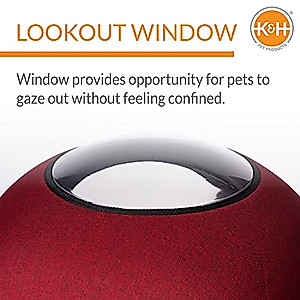 K&H Pet Products Thermo Lookout Pod Indoor Heated Cat Bed for Large Cats, Heated Cat Cave, Thermal Cat Mat Hideaway for Small or Large Cats and Kittens - Classy Red 22 Inches