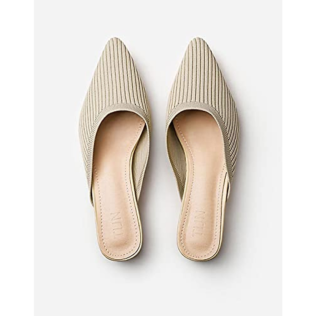 TIJN Pointed Toe Mules for Women Chunky Sandals Low Heeled Sandals Breathable Mesh Knit Slip on Flat Shoes(Helka) Cream