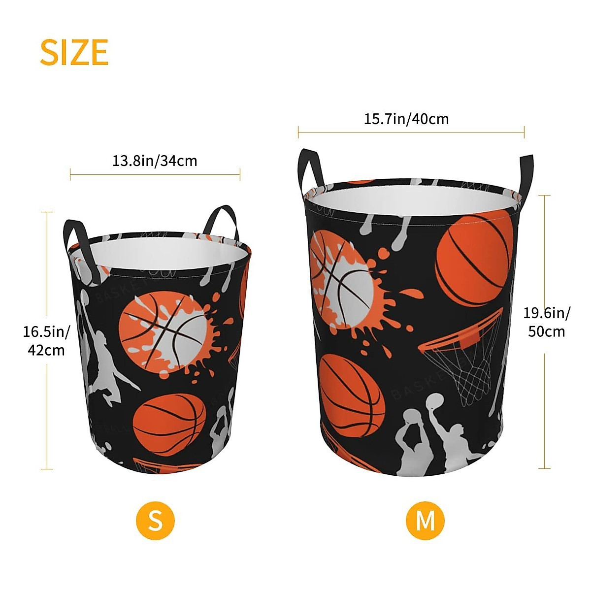 Gbuzozie Basketball Sport Pattern Round Laundry Hamper Storage Basket Toys Clothes Organizer Bin For Home Bathroom Bedroom Dorm Nursery, 38l