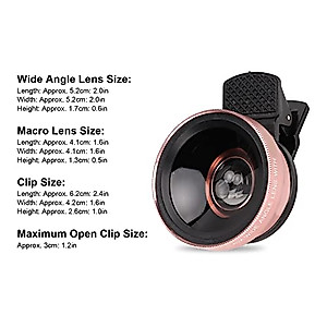 Phone Camera Lens, 2 in 1 Cell Phone Wide Angle Macro Lens, 0.45X Wide Angle Lens, 12.5X Macro Lens, Clip On Phone Lens with Dust Cover, for Phone Tablet (Rose Gold)
