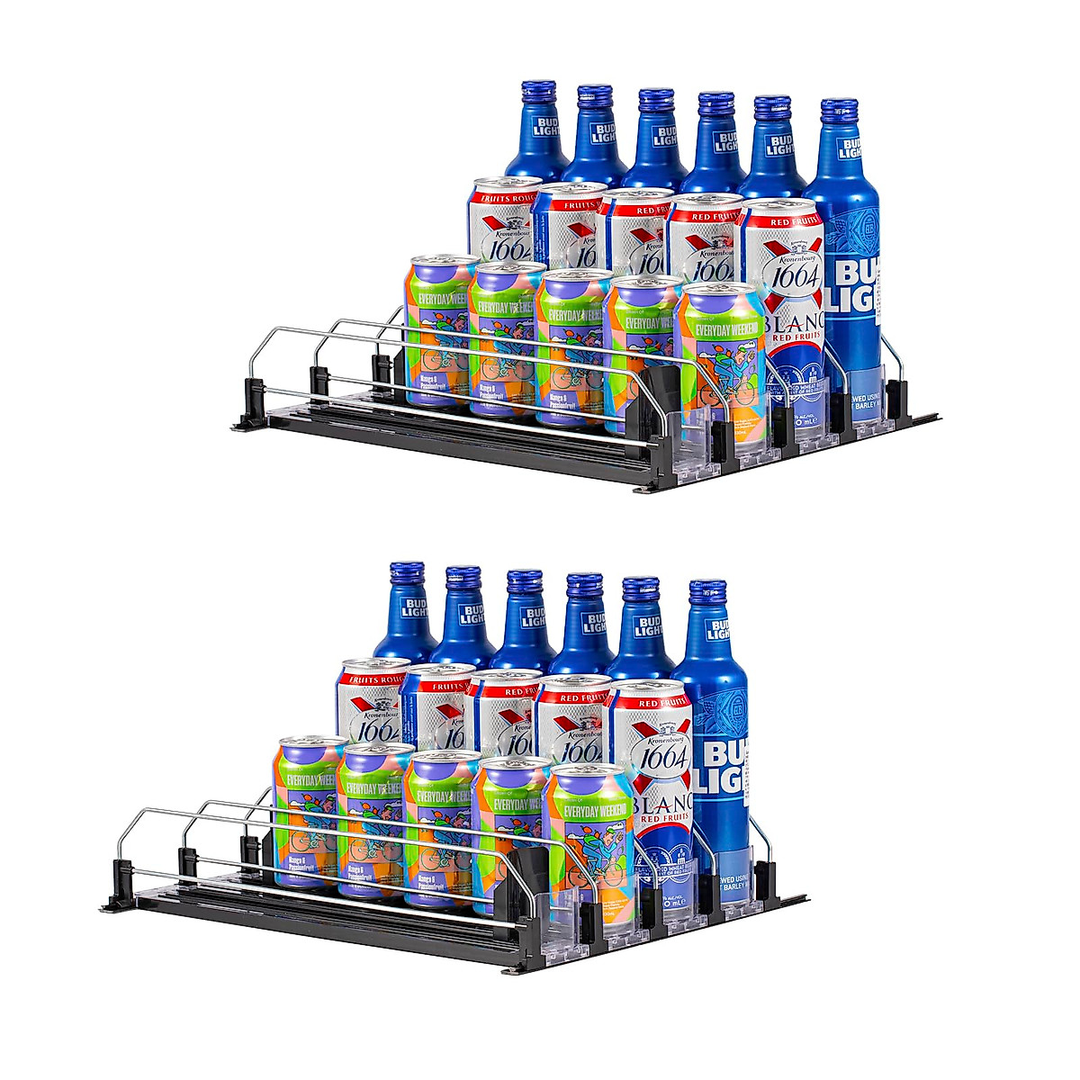 Rula Drink Organizer for Fridge, Self-Pushing Soda Can Organizer for Refrigerator, Pantry, Kitchen-Black, 8 Row