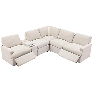 LIANGFU 104''Power Recliner Corner Sofa, Home Theater Reclining Sofa, L Shape Sectional Couches, Sectional Couches with Storage Box, Cup Holders, USB Ports and Power Socket for Living Room (Beige)