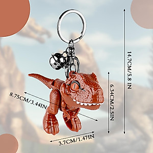 cobee Cute Dinosaur Keychain, Kawaii Cartoon Dinosaur Gift Key Chain Movable Dinosaur Pendant Keyring for Women Men Backpacks Car Keychains(Brown)