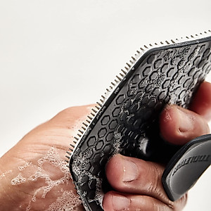 Tooletries - The Ultimate Scrubber Set - Silicone Shower Scrubber for Body with Shower Hook & Face Exfoliator Brush with Holder - Shower Accessories, Removable & Reusable - Charcoal