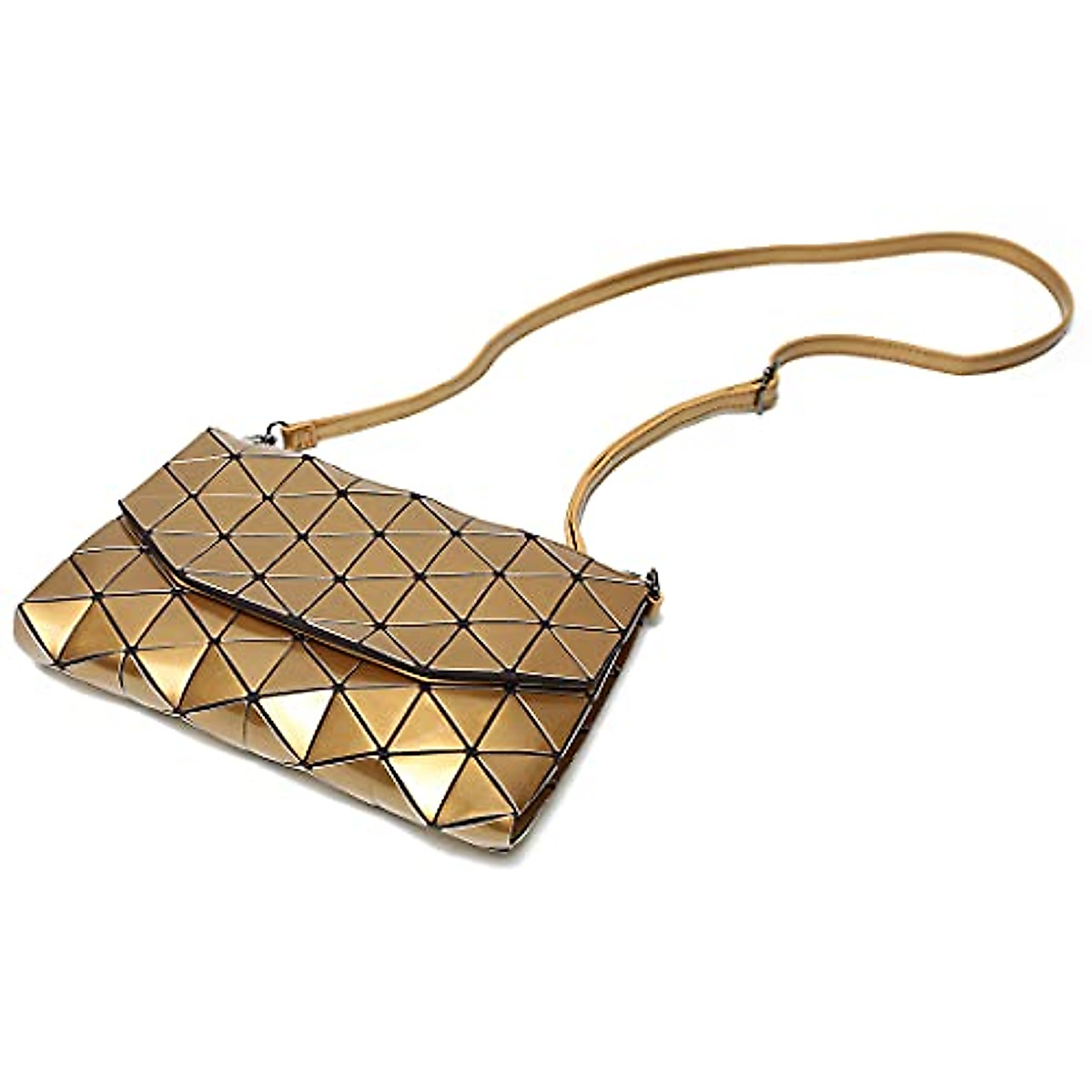 Time Pawnshop Women's Reflective Crossbody Purse Geometric Daily and Party Lattice Handbag Gold