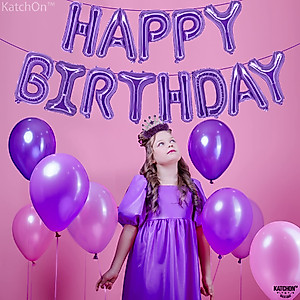 KatchOn, Purple Happy Birthday Balloons - 16 Inch, Helium Supported | Foil Happy Birthday Balloons Purple for Unicorn Birthday Decorations | Happy Birthday Balloon Banner, Purple Birthday Decorations