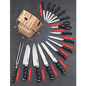 Kitchen Knife Set, PARIS RHÔNE 16-Piece High-Carbon Stainless Steel Knife Set with Block, Chef Knife, Bread Knife, Paring Knife, Built-in Sharpener, Ergonomic ABS Full Tang Handle, All-in-One