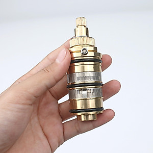 Shower Mixer Cartridge, Thermostatic Mixing Valve Spool Faucet Replacement Parts for Water Temperature Valve Mixer, Copper Brass Thermostat Adjust Bath Tap Repair Kit Assembly