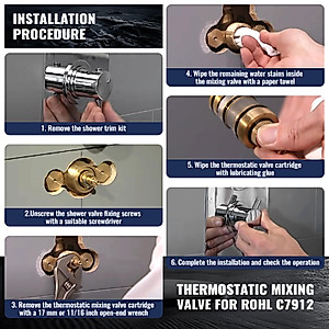 Thermostatic Mixing Valve Cartridge for Rohl C7912, Thermostatic Shower Valve Cartridge Replacement Plumbing Part for Concealed Shower Valve