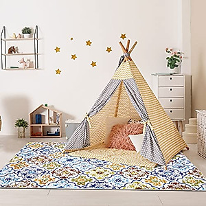 Vaukki Living Room Rug, Floral Medallion Soft Laundry Carpet, Non Slip Entryway Mat, Washable Throw Rug Floor Carpet for Bathroom, Dining Room, Kitchen and Bedroom (4'x6', Multi-Color)