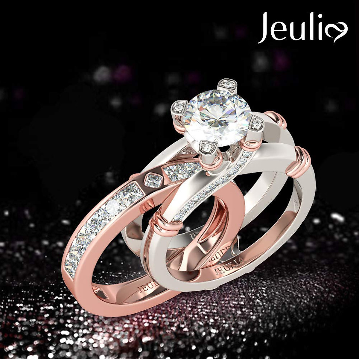 Jeulia Diamond Band Rings for Women cz Sterling Silver Interchangeable Ring Sets Wedding Engagement Anniversary Promise Ring Bridal Sets