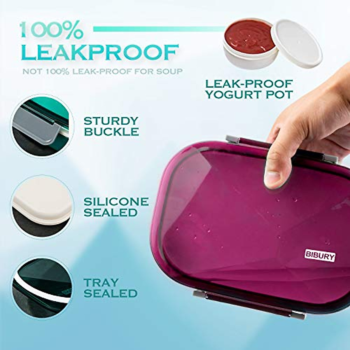 Bento Box, Upgraded Leakproof Lunch Box for Kids Adults, Food Container with 4 Compartments, Cutlery and Fruit/Yogurt Pot Set, Microwave and Dishwasher Safe Meal Prep Containers, 1.7L