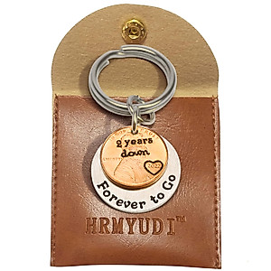 HRMYUDI 2 Year Anniversary Copper Gift Coin Keychain with a 2022 Penny, 2 Years Down and Forever To Go Key Chain Gift, Anniversary Presents for Wife Husband, Girlfriend Boyfriend