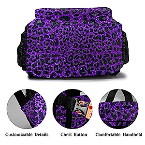 Deven Purple Glitter Leopard Print Personalized Kids Backpack for Boy/Girl Teen Primary School Daypack Travel Bag Bookbag