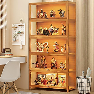 iusyugh 5-Tier Curio Display Cabinet, Storage Shelves with Acrylic Door, Collectibles Toy Organizers Rack & Display Shelf, Display Case for Playroom Bedroom Toddler's Room Kids Bookcase