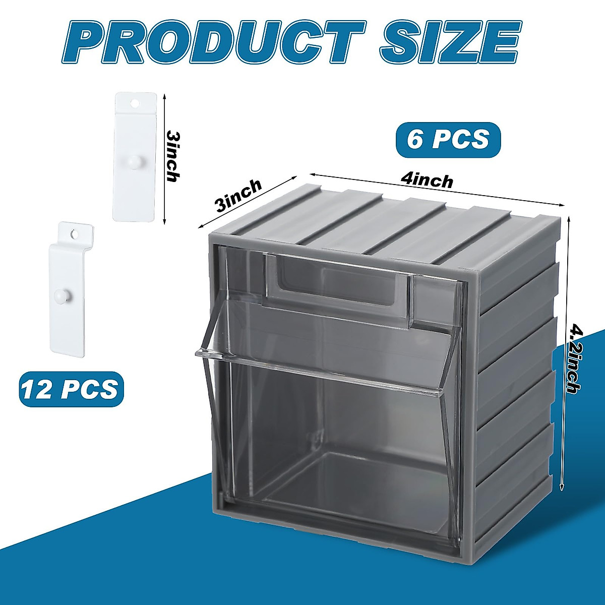 Huwena 6 Pack Slatwall Bins with Metal Utility Hooks Set Slat Wall Baskets Slatwall Tip Out Bin with Labels Wall Mount Slatwall Containers Hanging Storage Organizer for Garage Work Room Panel