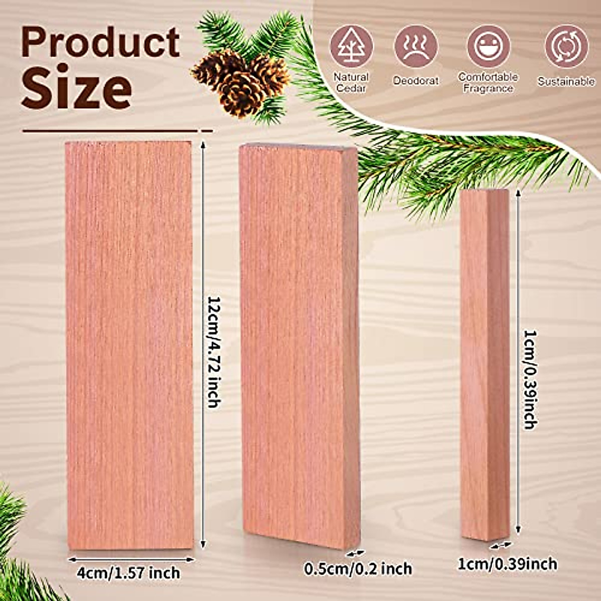 100 Pcs Cedar Blocks for Clothes Storage Natural Fragrance Wood Planks Cedar Chips with Cedar Balls/Cedar Sticks for Closet Storage Kitchen Wall and Drawer Accessories (Blocks and Sticks)