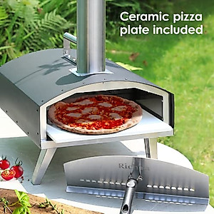 RichYa Pizza Oven PS-02 Outdoor Wood Pellet Pizza Oven with 12" Pizza Stone, Portable Stainless Steel Wood Fired Pizza Maker for Camping, Picnic, Party (Black)