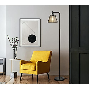 Feohak Industrial Floor Lamp, Standing Lamp with Hanging Iron Mesh Lamp Shade Whole Metal Farmhouse Floor Lamp with Foot Switch,68 inch Tall Modern Rustic Floor Lamps for Living Room Bedroom, Black