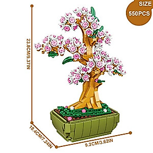 IACTIONUNION Cherry Blossom Bonsai Tree Building Block Sets 550Pcs Japanese Sakura Artificial Flowers Building Toys Botanical Collection Gifts for Women Girls Adults Kids 8-12