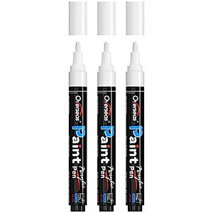 Overseas White Paint Pens Paint Markers - Permanent Acrylic Markers 3 Pack, Water Based, Quick Dry, Waterproof Paint Marker Pen for Rock, Wood, Plastic, Metal, Canvas, Glass, Fabric, Mugs. Medium Tip