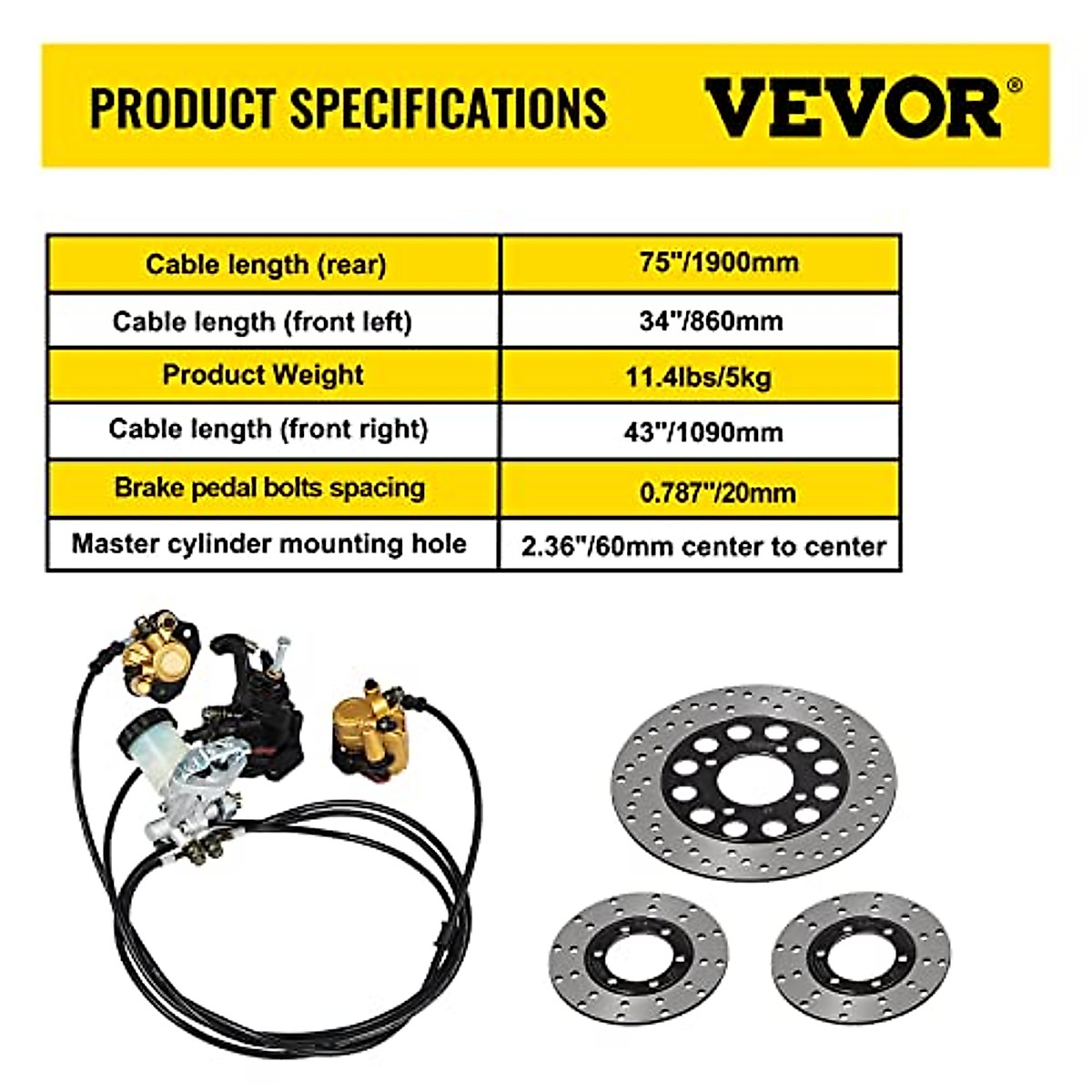 Vevor Go Kart Brake Master Cylinder Kit Go Kart Hydraulic Brake Kit Universal Go Karts Brake Kit Kandi Complete Including Master Cylinder, Hose, Caliper, Pad for 150cc : Automotive