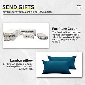 Lviden 6 Pieces Wicker Patio Furniture Sets Outdoor Conversation Set PE Rattan Sectional Sofa Couch with Storage Table and Peacock Blue Cushions