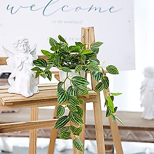 CEWOR Fake Plants,2 Pack,Realistic Artificial Hanging Plants,Faux Peperomia Watermelon Plants,Indoor Outdoor Decor