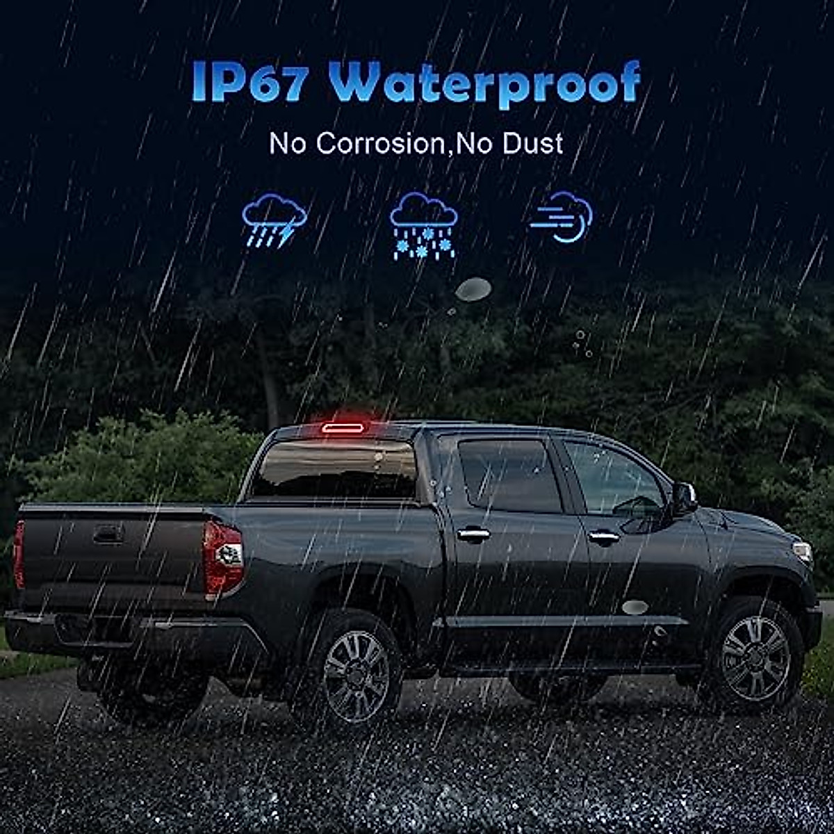 AUYICH LED Third Brake Light Compatible with Tundra 2007-2021, Rear Center High Mount Stop Light, F1 Style Strobe Roof Cargo Lamp, 3rd Brake Light Assembly Replace, Smoked Lens, Plug&Play, Waterproof