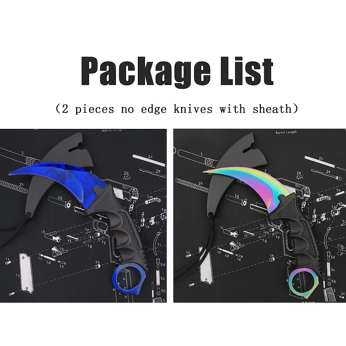 ZLIXING 2 Pieces Karambit Knife Trainer Dull Fixed Blade Practice Training Hunting Knives with Sheath Cool Stuff Gadgets Men Gifts Idea for Csgo