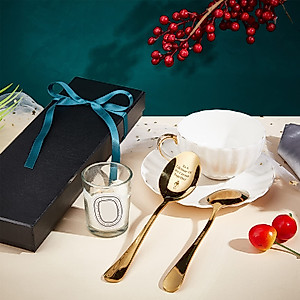 GLOBLELAND 2Pcs To A Lifetime of Ice Cream Together Spoon with Gift Box Golden Engraved Stainless Steel Table Spoons for Friends Families Festival Christmas Birthday Wedding,7.2''