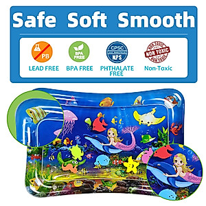 Infinno Tummy Time Mat Premium Baby Water Play Mat for Babies, Baby Toys for 3 to 24 Months, Blue Whale Style and Mermaid Style