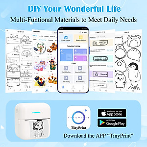 Vicbear Mini Portable Printer, Inkless Sticker Printer with 12 Rolls Paper, Mini Thermal Printer for Notes/Photos/Stickers/Labels/Receipts, Pocket Printer for iPhone, Android Phone & Tablet, White
