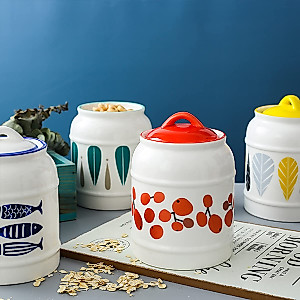 LLDAYU - Airtight Kitchen Canister Decorations with Lids, The simple and fresh design Ceramic Food Storage Container Canister - Yellow Leaves (750 ml/32 oz)