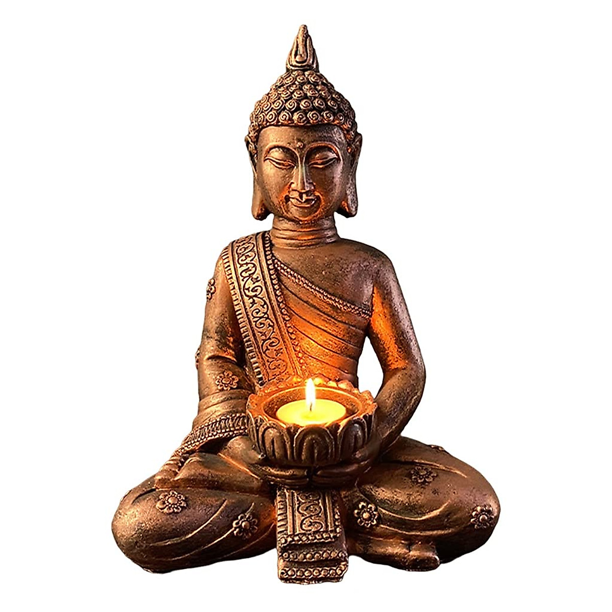 Fenteer Buddha Statue Home Decor Resin Tealight Holder Buddha Figures Room Decor Buddha Candle Holder Garden Sculpture - B