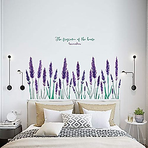 Amaonm Removable Creative Purple Lavender Wall Decal DIY Flower Fresh Grass with Lettering Wall Stickers Peel and Stick Art Decor for Kids Girls Bedroom Living Room Bathroom Nursery (Lavender)